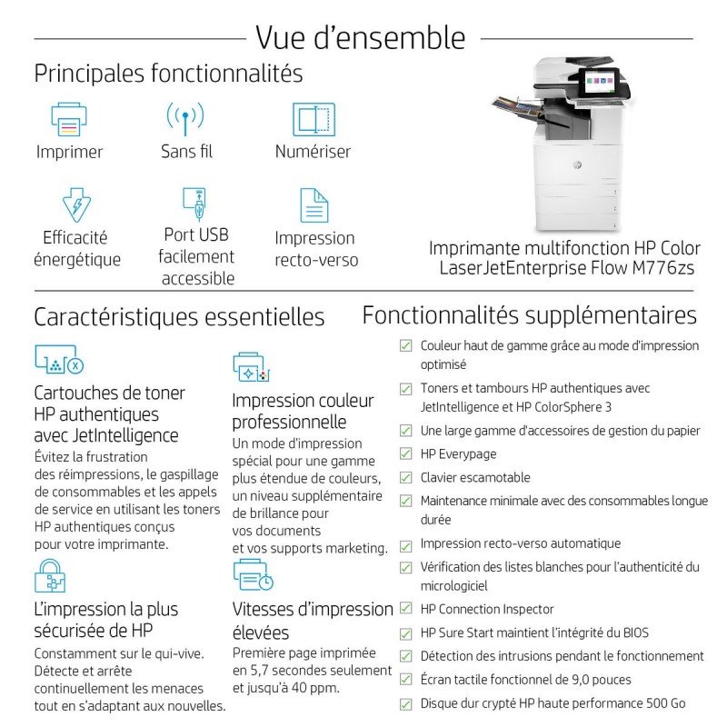 Imprimante multifonction HP Color LaserJet Enterprise M776zs (T3U56A)