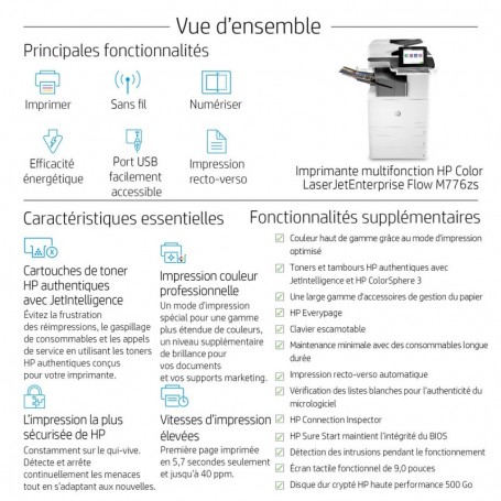 Imprimante multifonction HP Color LaserJet Enterprise M776zs (T3U56A)